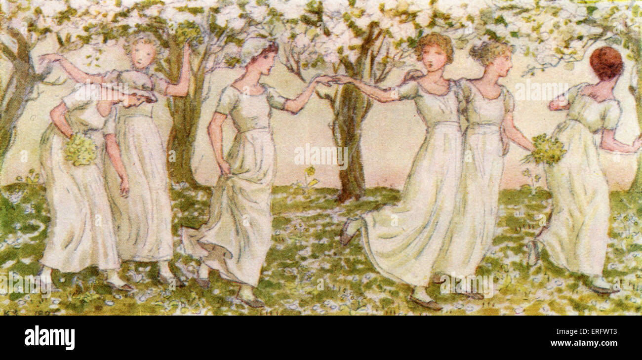 'The May dance' by Kate Greenaway. Young Victorians dancing in the ...