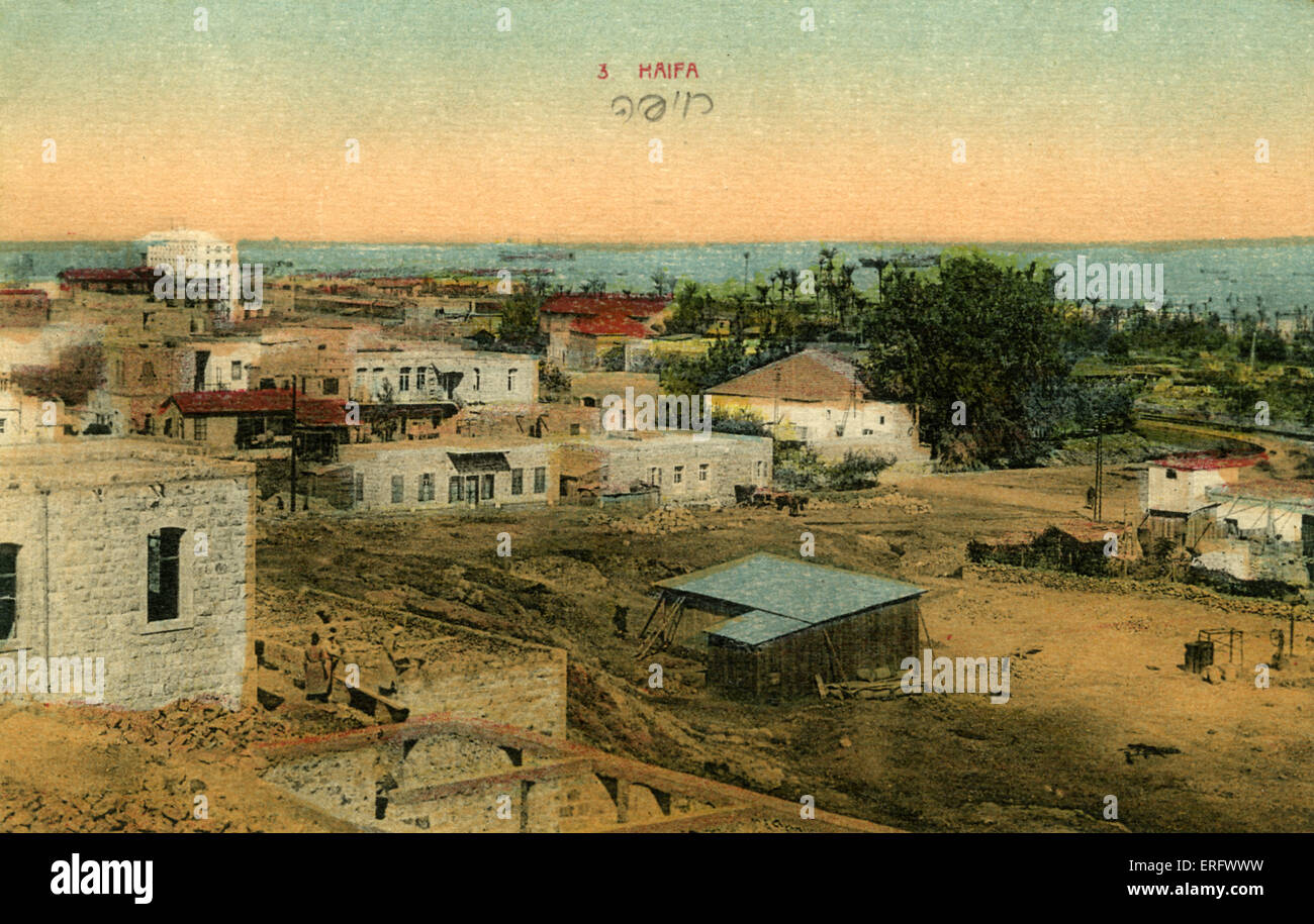 Haifa / Low built buildings overlooking the sea. Postcard early 20th ...