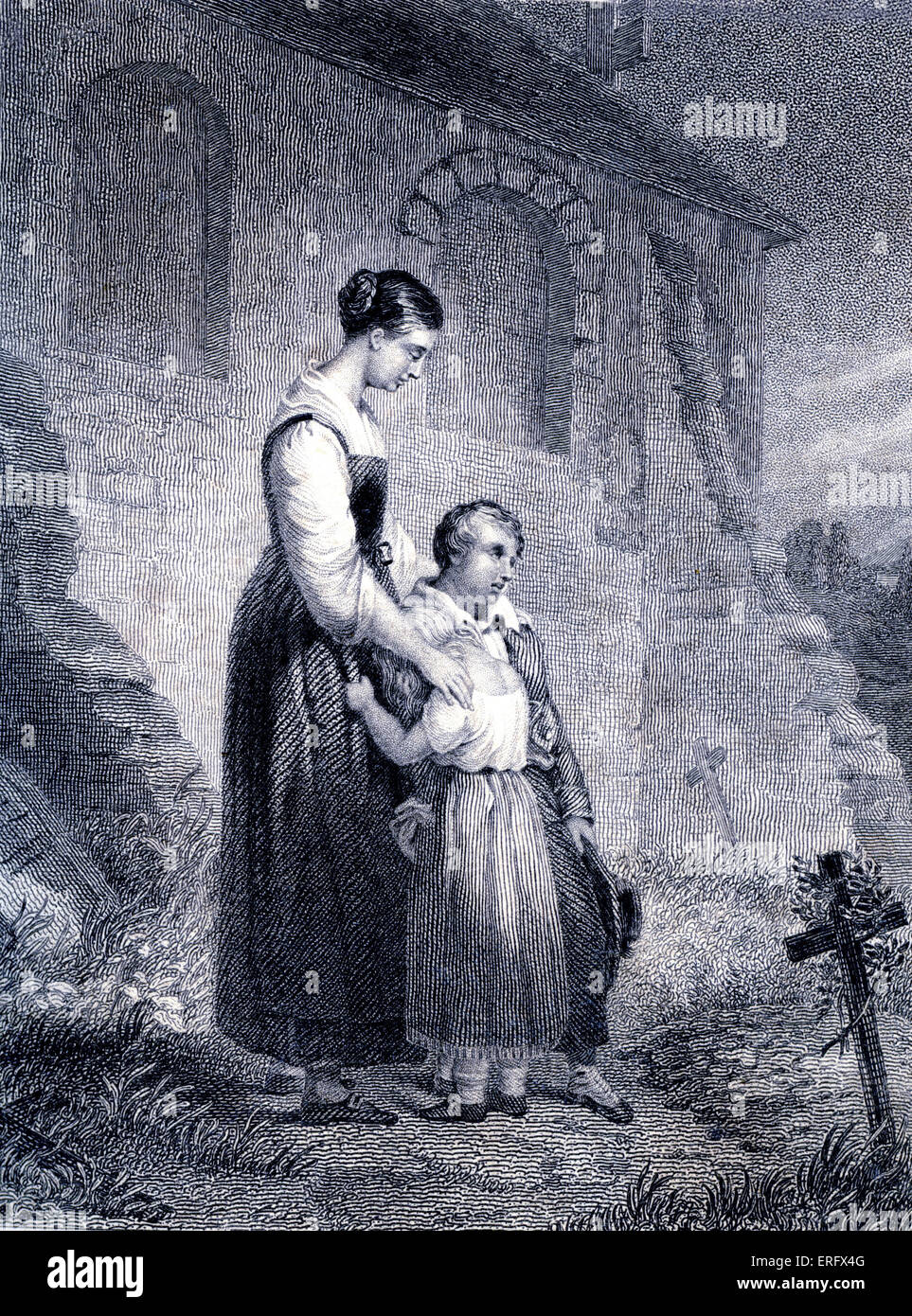 Orphans at their mother's grave. Poem. After painting by A. Scheffe ...