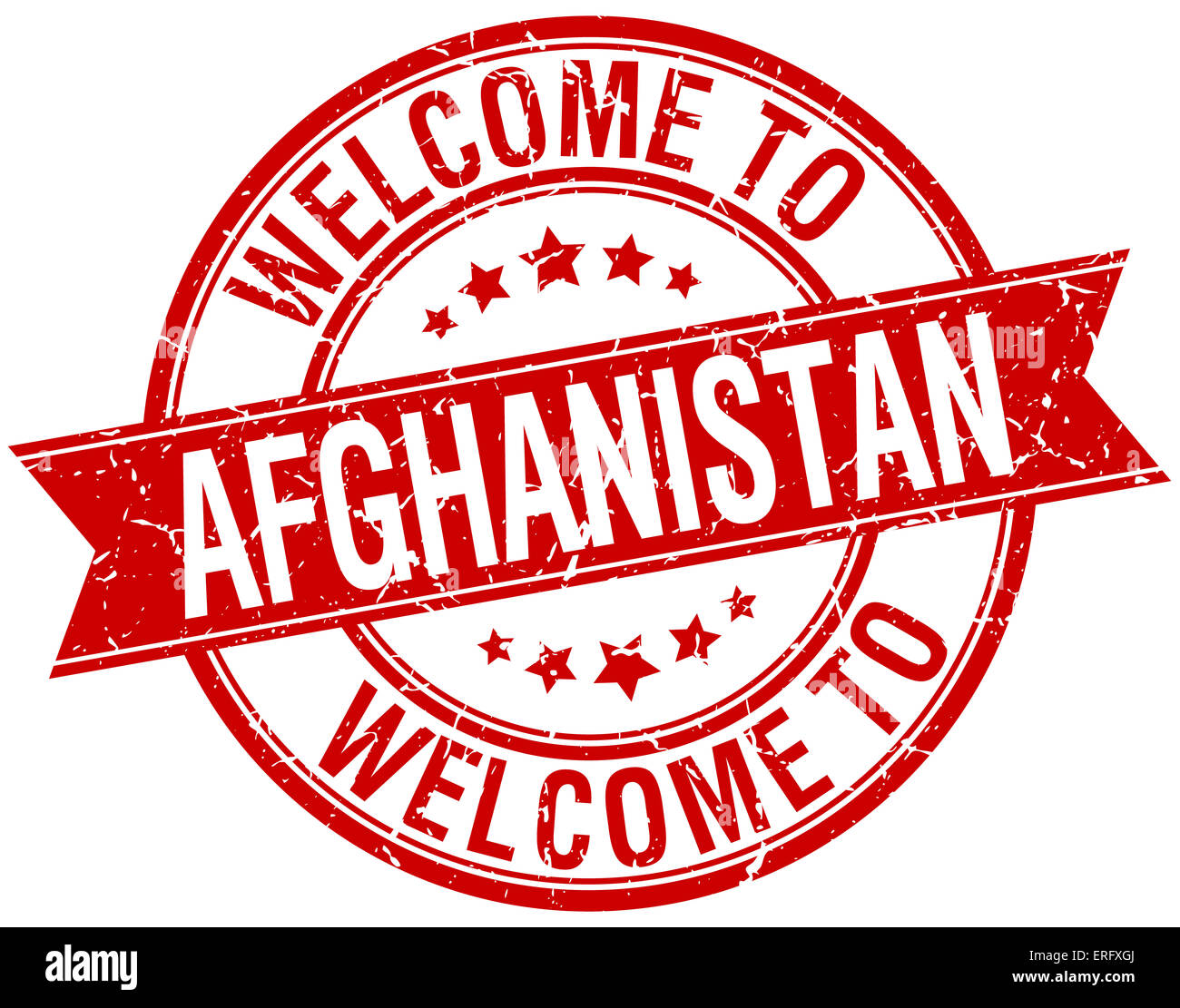 welcome to Afghanistan red round ribbon stamp Stock Photo - Alamy