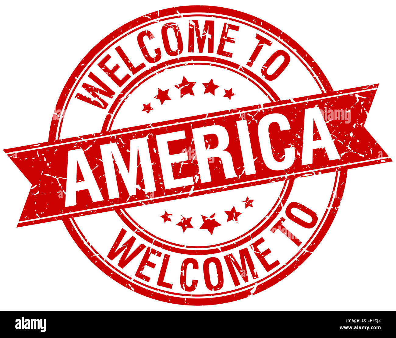 welcome to America red round ribbon stamp Stock Photo - Alamy