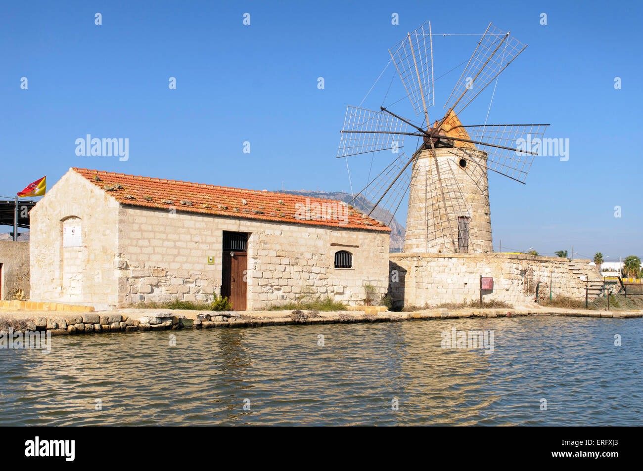 Maria Stella Windmill, Maria Stella saltpan, Trapani, Marsala, Sicily ...