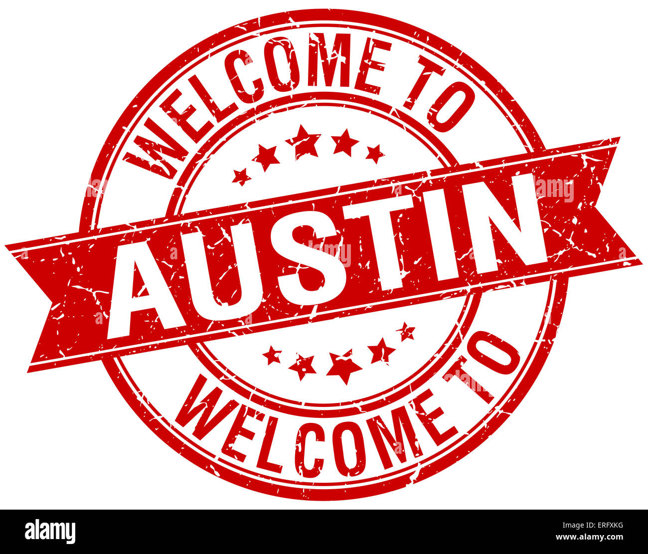 welcome to Austin red round ribbon stamp Stock Photo - Alamy