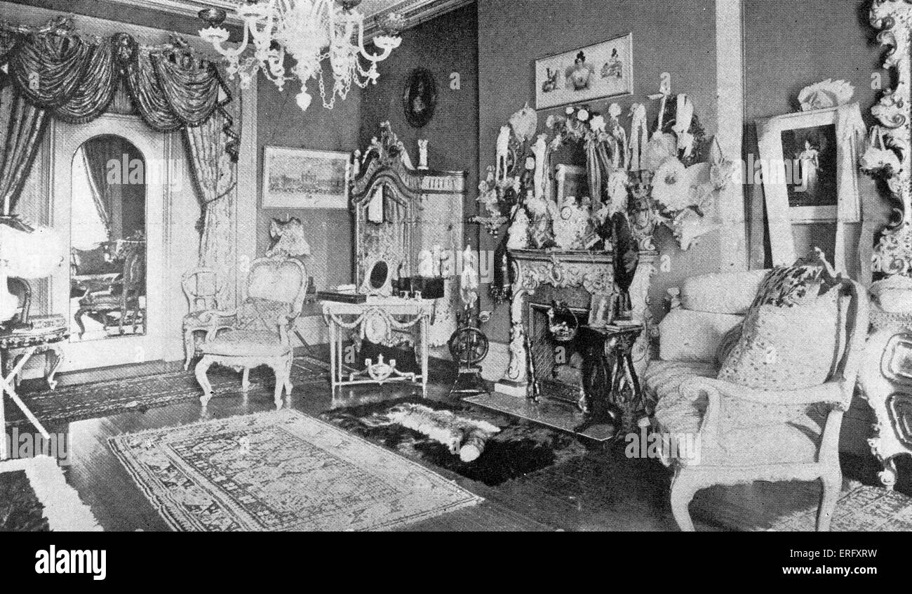 Luxurious interior from the 1890s. Caption reads: 'A sitting room in a ...