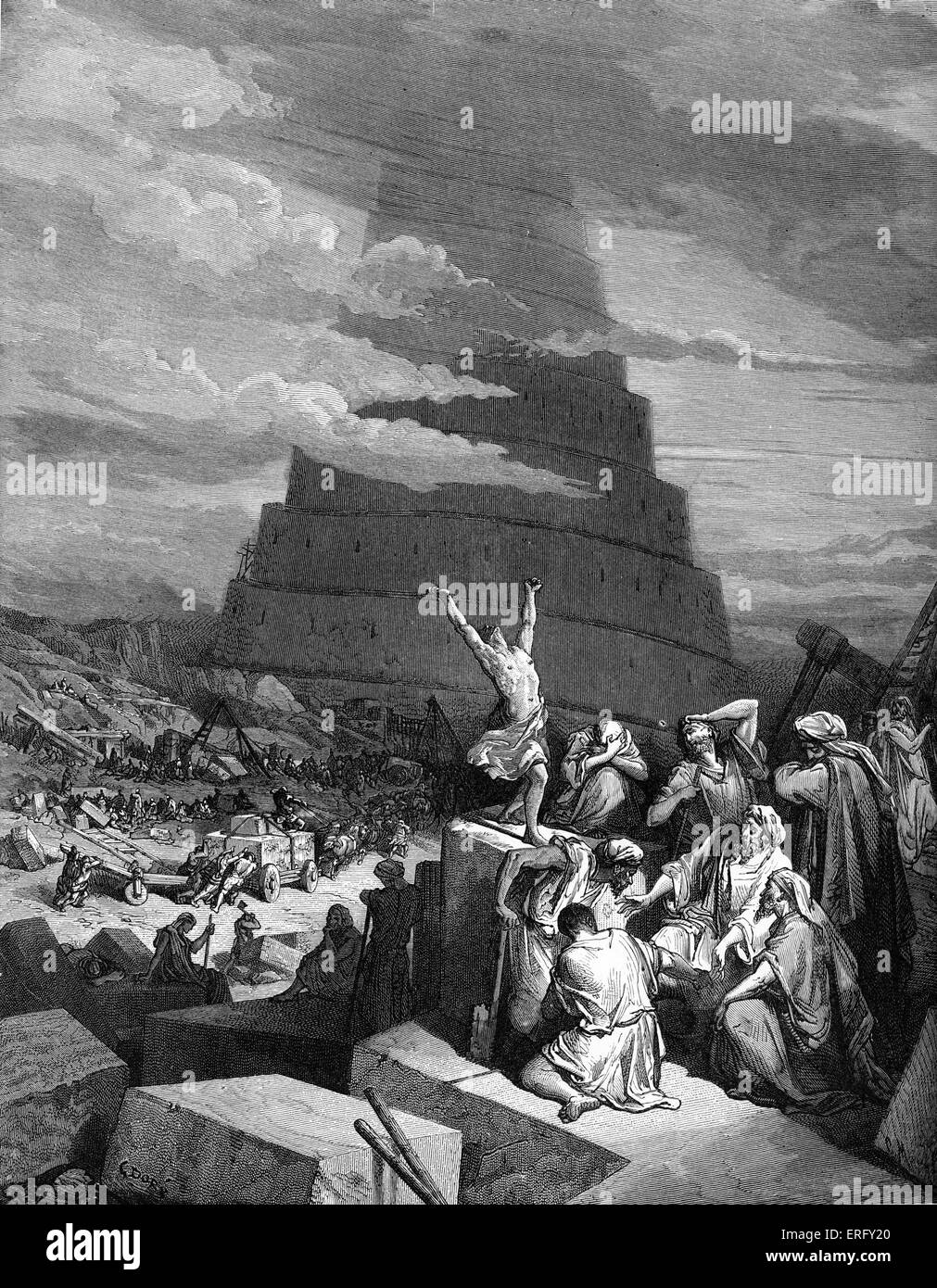 The Confusion of Tongues, (Tower of Babel). The people, distraught in ...