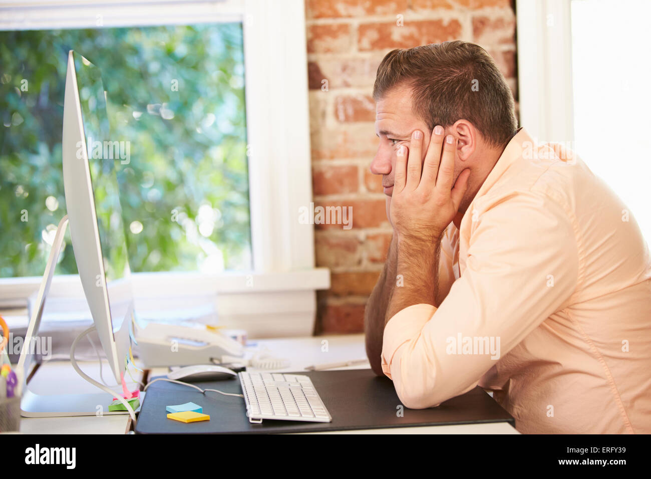 Office Worker Stressed Man Desk Computer High Resolution Stock ...