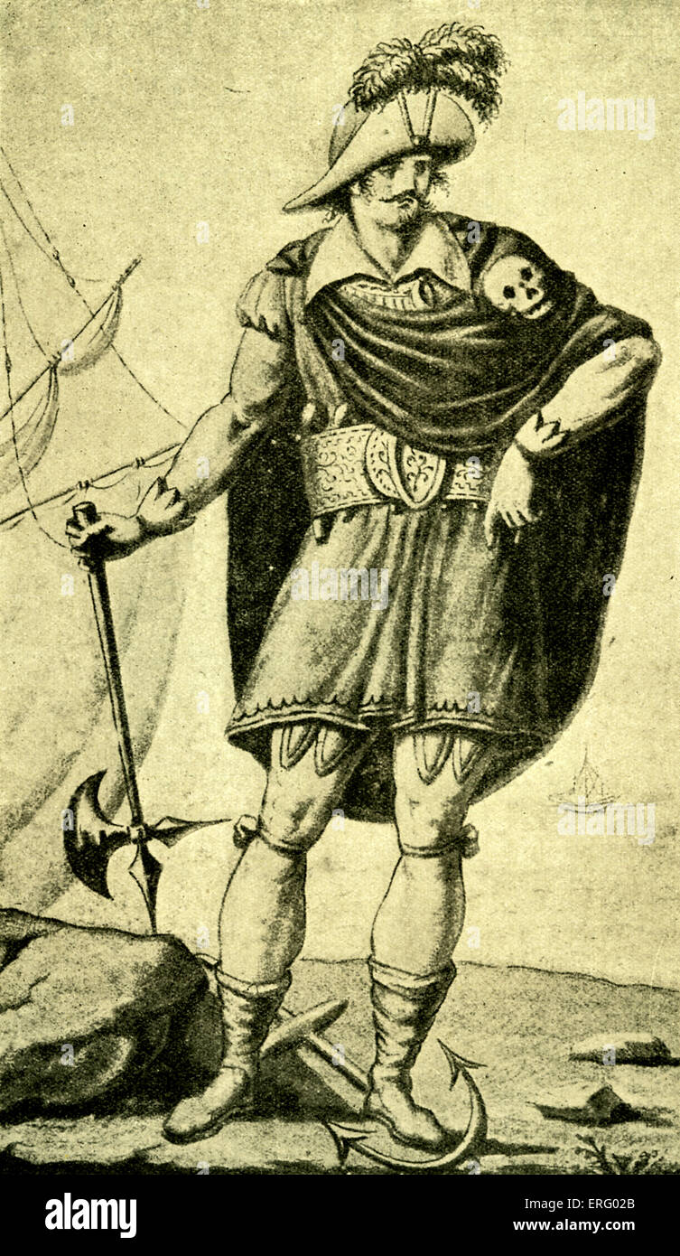 Montbars, the Exterminator - wearing skull and crossbones. Engraving by ...