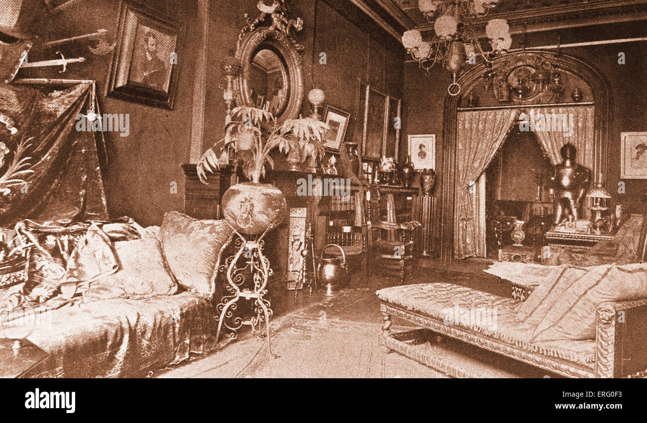 Lounging room with Turkish furnishings, 1890s. Luxurious interior of a ...
