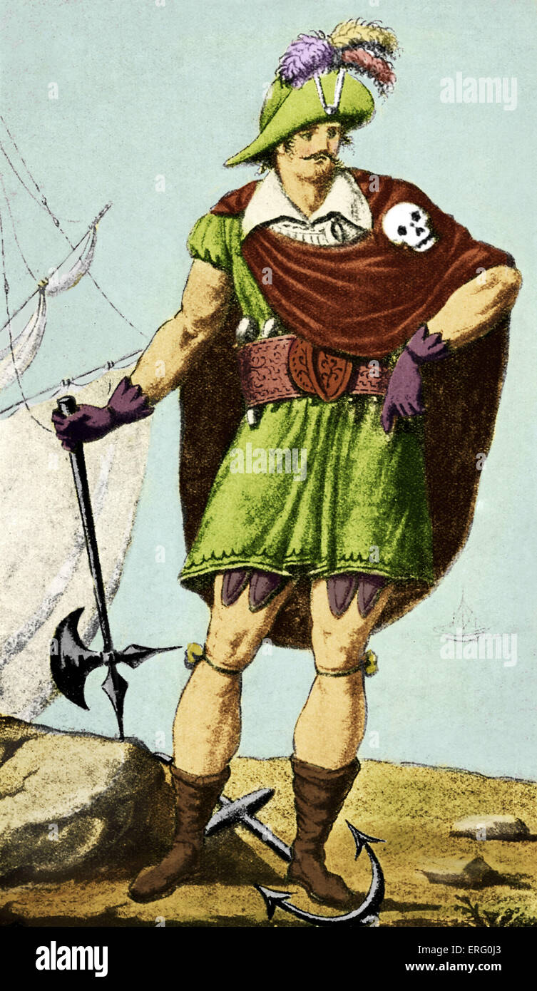 Montbars, the Exterminator - wearing skull and crossbones. Engraving by ...