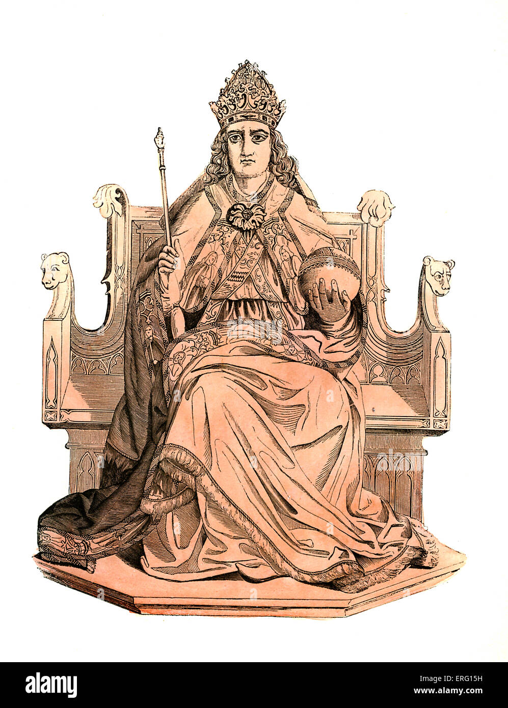 Louis IV of Bavaria sitting on throne with crown, sceptre, in royal ...