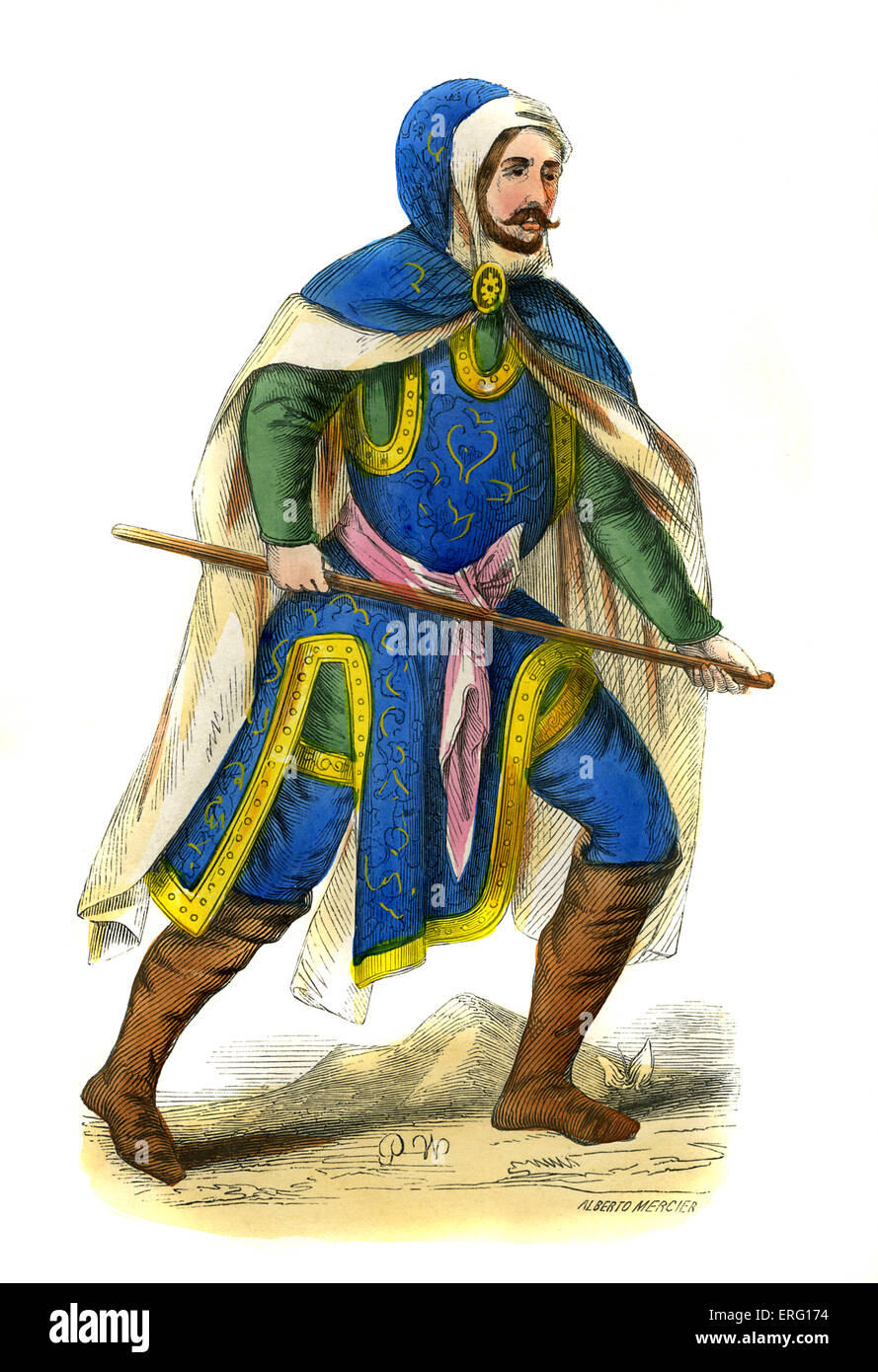 German military costume from Lower-Rhine - 15th century, shows hooded ...