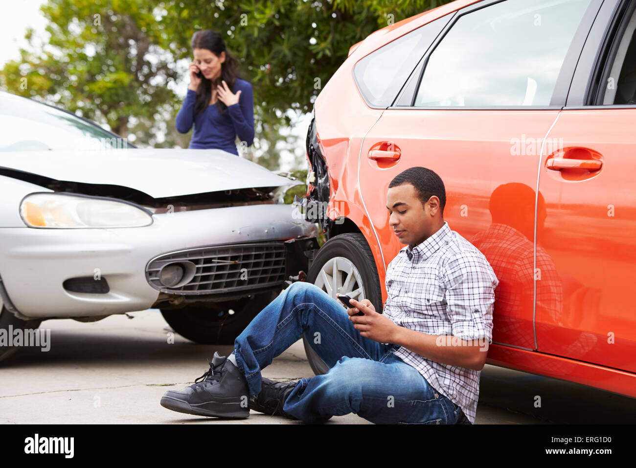 Male Driver Making Phone Call After Traffic Accident Stock Photo - Alamy