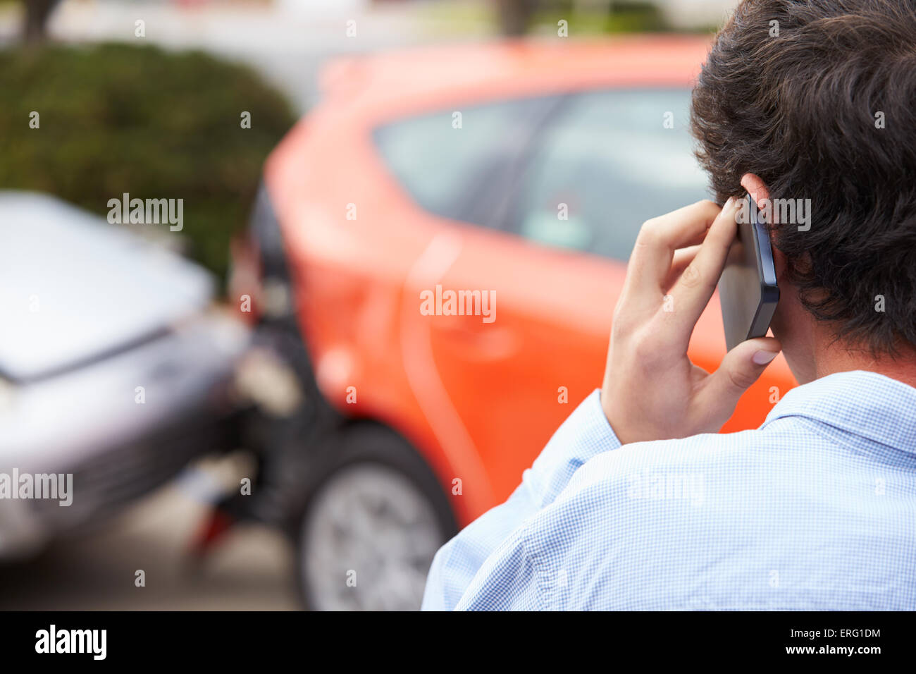 Teenage Driver Making Phone Call After Traffic Accident Stock Photo - Alamy