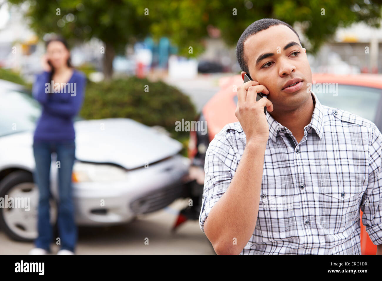 Male Driver Making Phone Call After Traffic Accident Stock Photo - Alamy