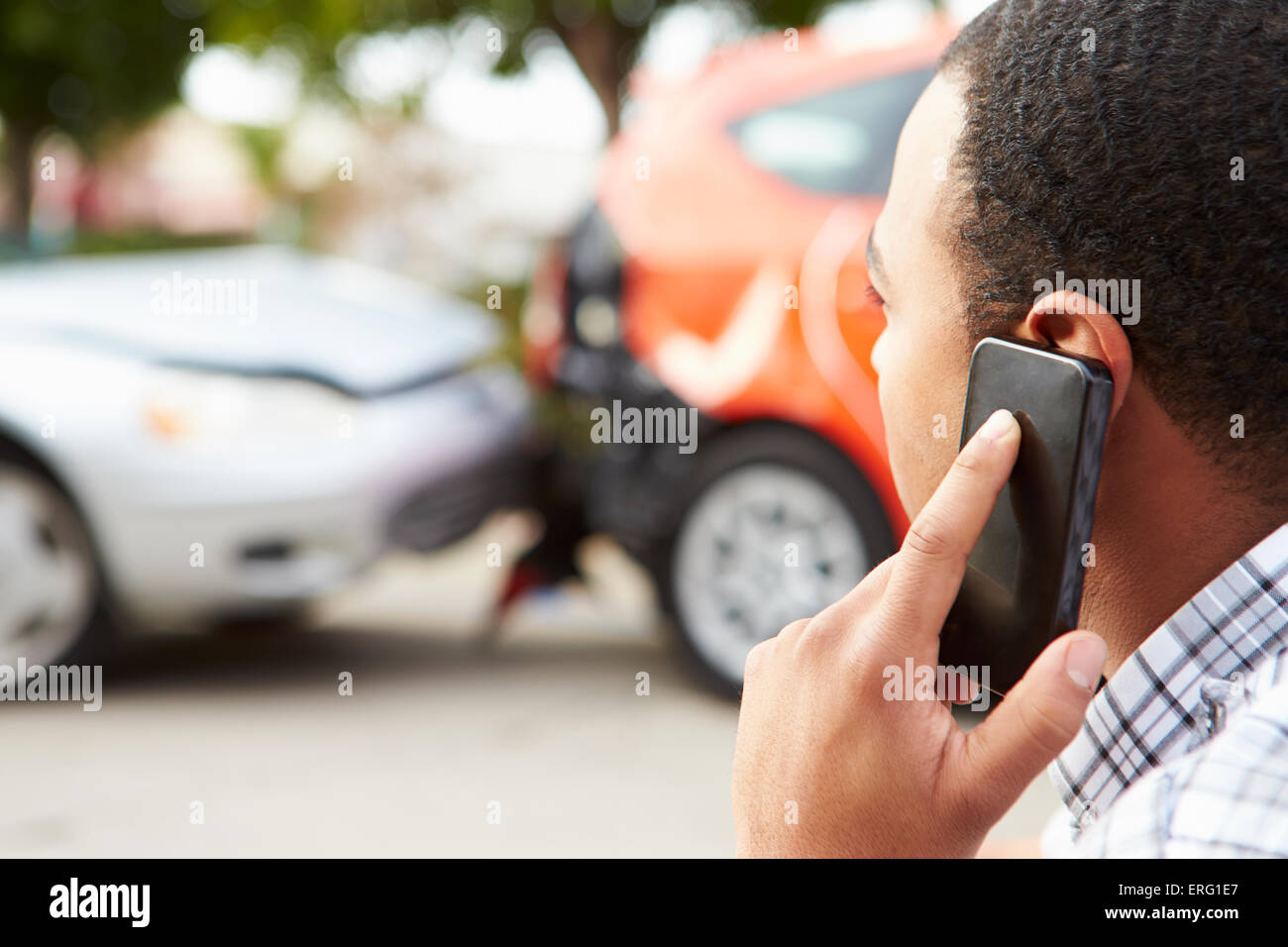 Male Driver Making Phone Call After Traffic Accident Stock Photo - Alamy