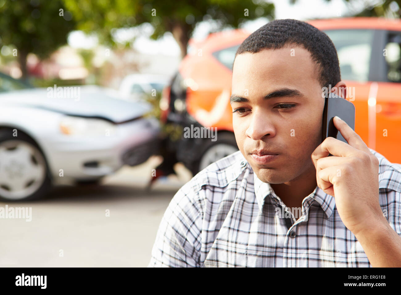 Male Driver Making Phone Call After Traffic Accident Stock Photo - Alamy
