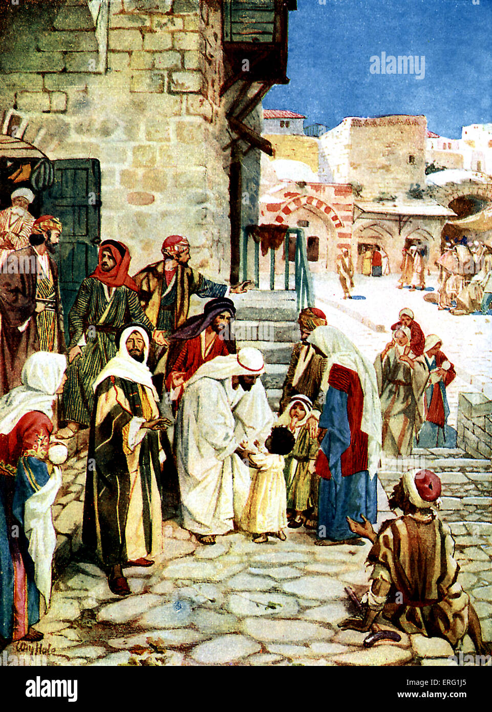 Jesus and the little children. Contradicting his disciples rebukes ...