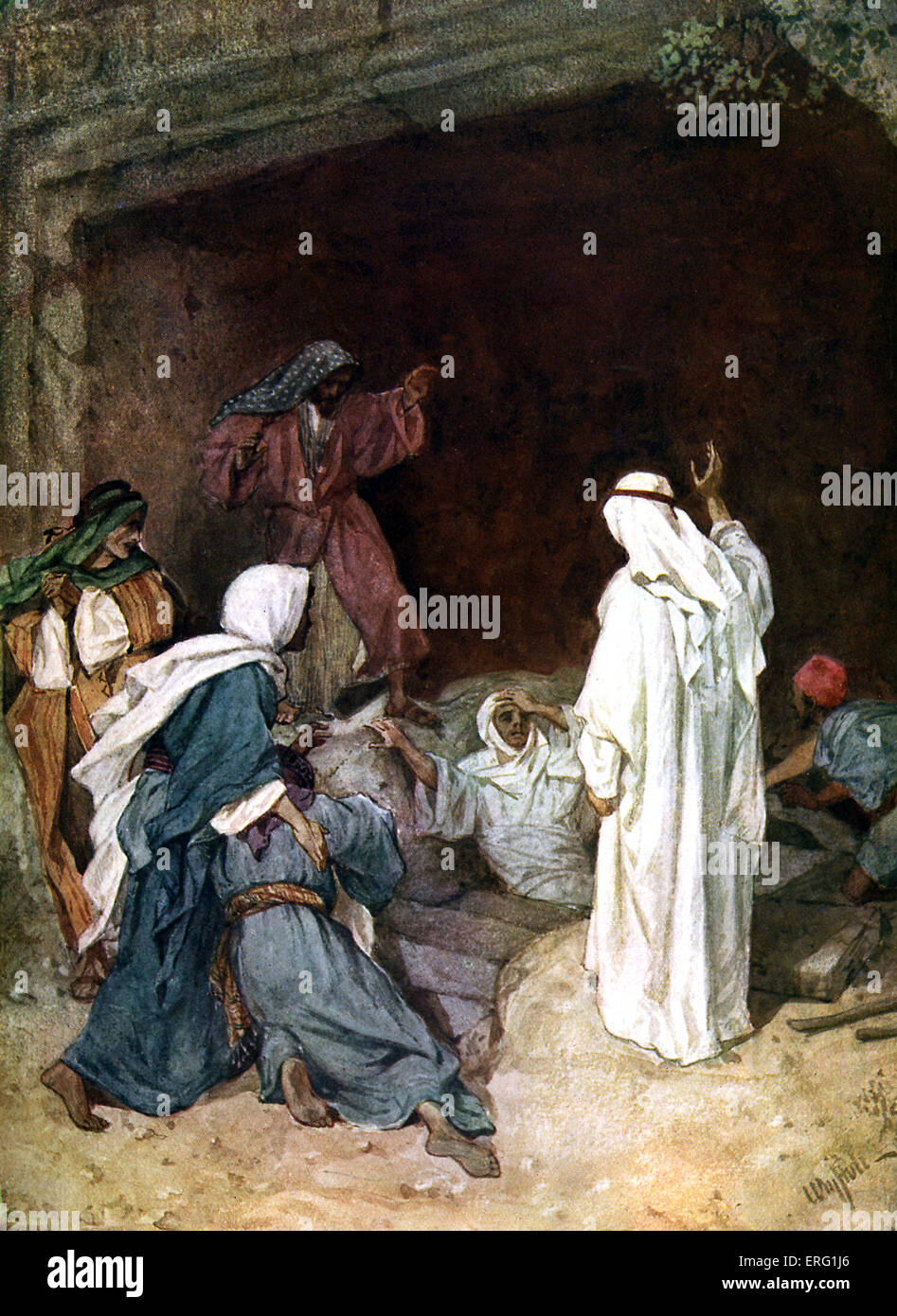 Jesus raises Lazarus from the dead before Martha and Mary. 'He cried ...