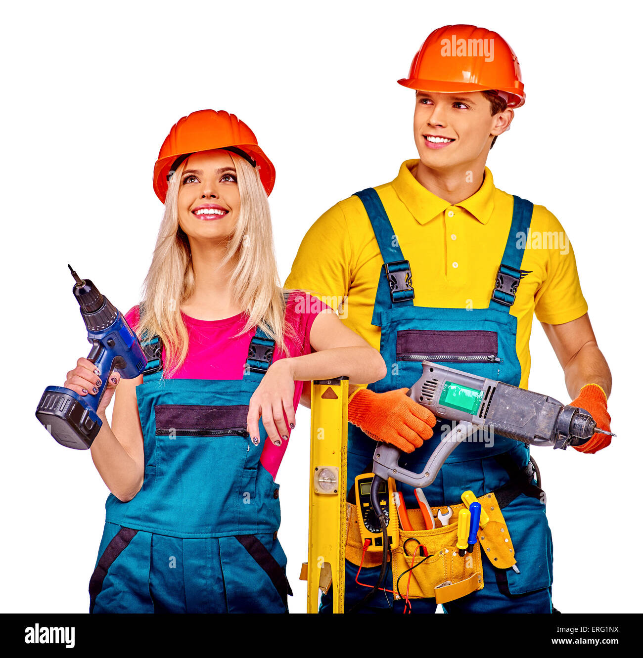Group people builder with construction tools Stock Photo - Alamy