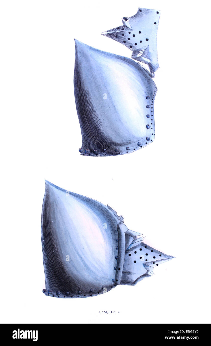 Military armour of 14th century - detail of iron helmets with opening ...