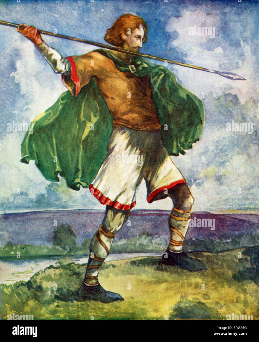 Man 's costume in reign of William II (1087- 1100). Wearing a green ...