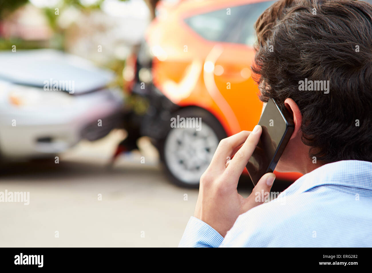 Teenage Driver Making Phone Call After Traffic Accident Stock Photo - Alamy