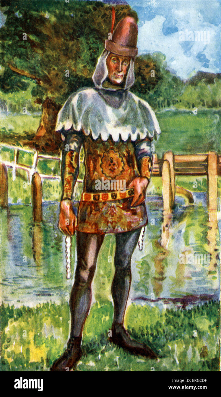 Man 's costume in reign of Edward III (1327 -1377). Wearing a short ...