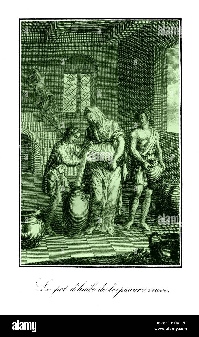 The miracle of the oil. The widow pours oil from the endlessly ...