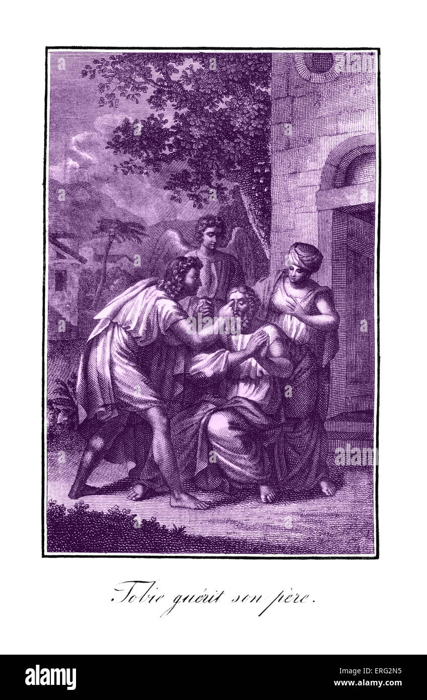 Tobit heals his father's blindness miraculously by annointing his eyes ...