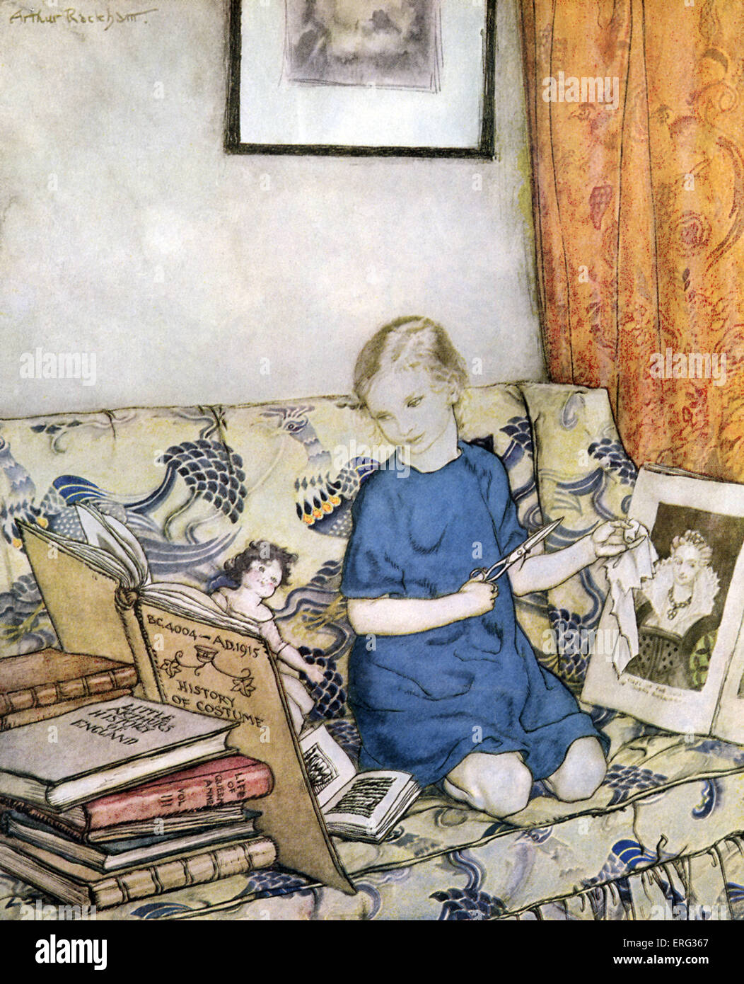 Girl making a costume at home, by Arthur Rackham (1867-1939 ...