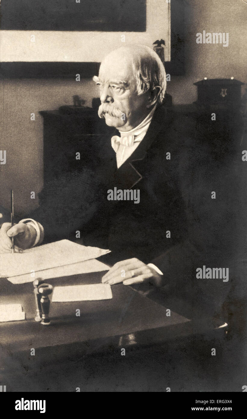 Otto von Bismarck at his desk. Prussian politician 1815-1898. Became ...