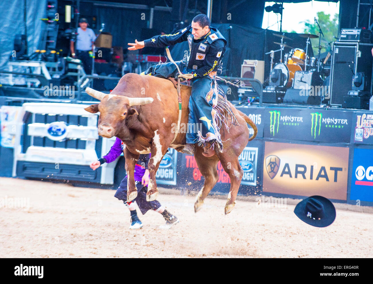Cowboy Participating in a Bull riding Competition at the Last Cowboy ...
