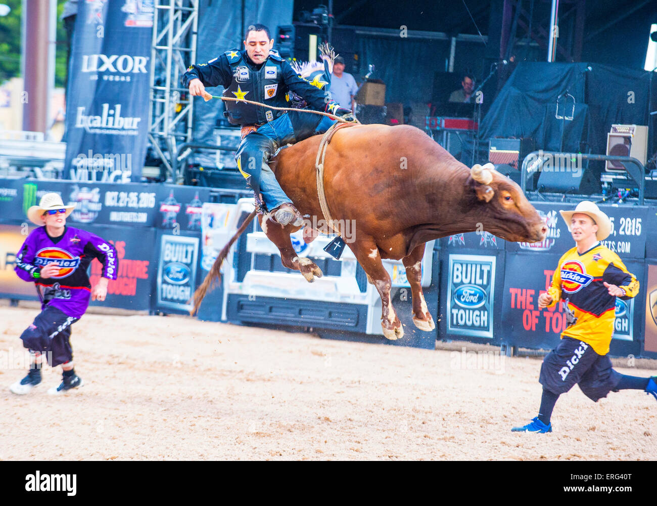 Cowboy Participating in a Bull riding Competition at the Last Cowboy ...