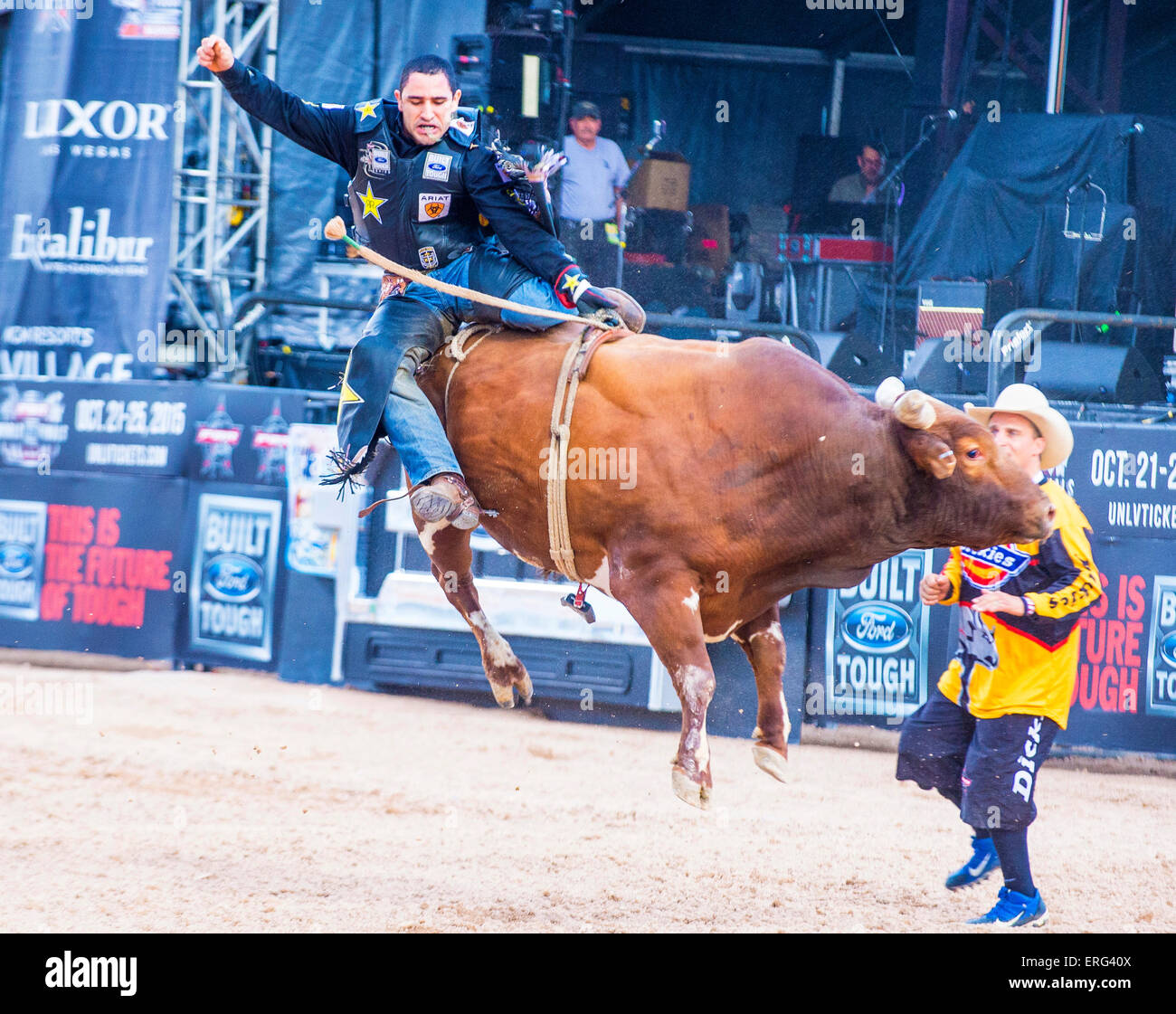 Cowboy Participating in a Bull riding Competition at the Last Cowboy ...