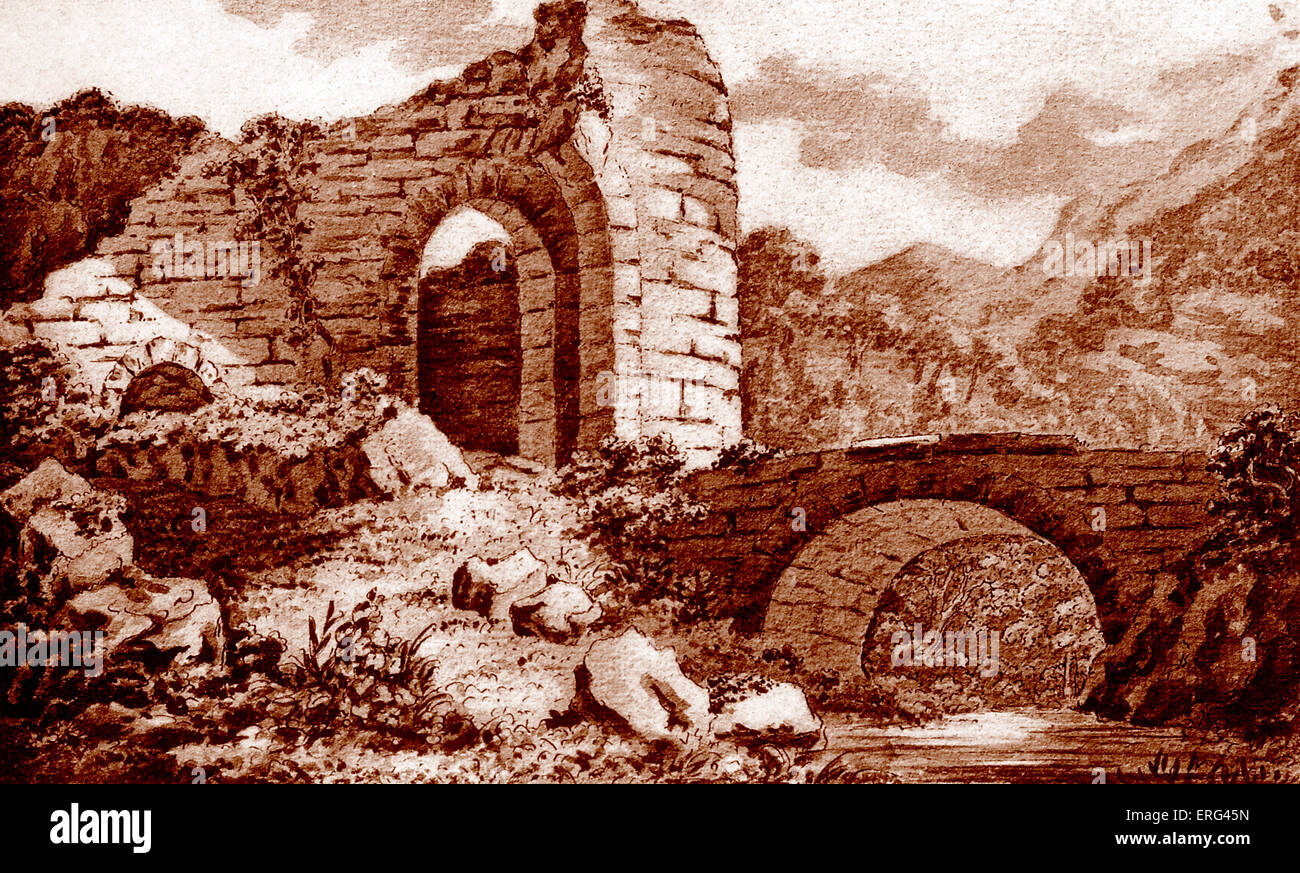 Johann Wolfgang von Goethe 's sketch of the castle's ruins at Graupen ...