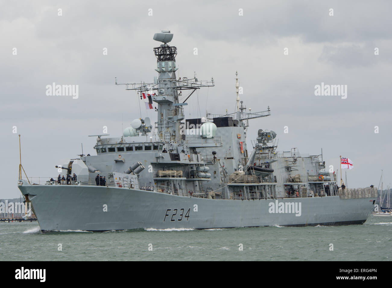 The Royal Navy Type 23 Frigate, HMS Iron Duke, departing Portsmouth, UK ...