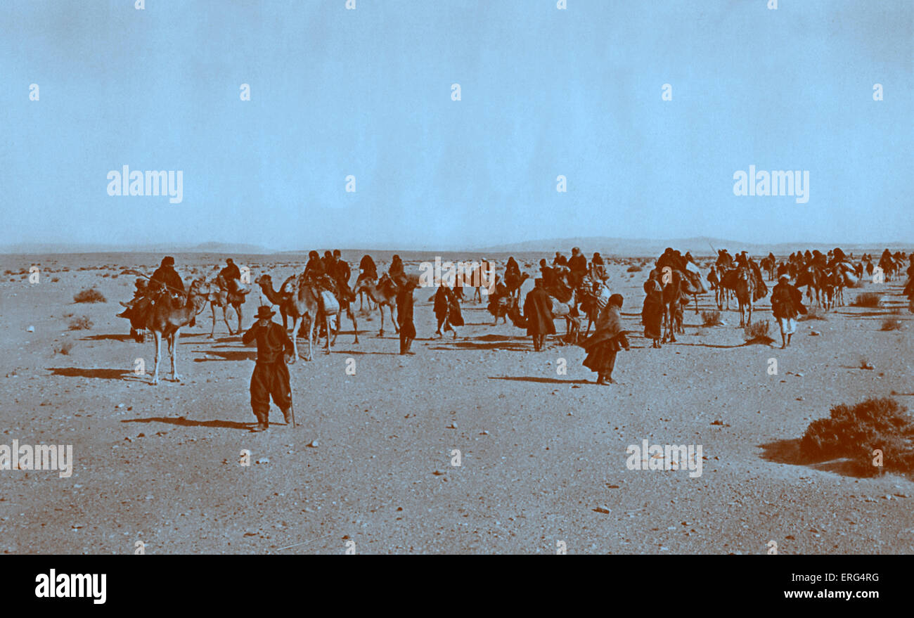 Russian pilgrims in the desert on the way to Sinai, to Saint Katherine ...