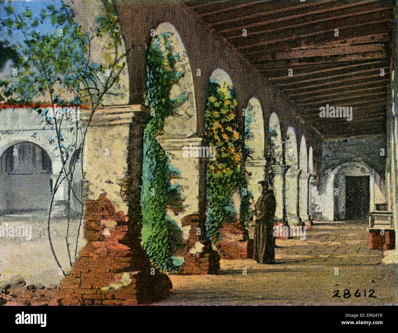 California: Rear Corridor of Mission San Juan Capistrano. Photo taken c ...