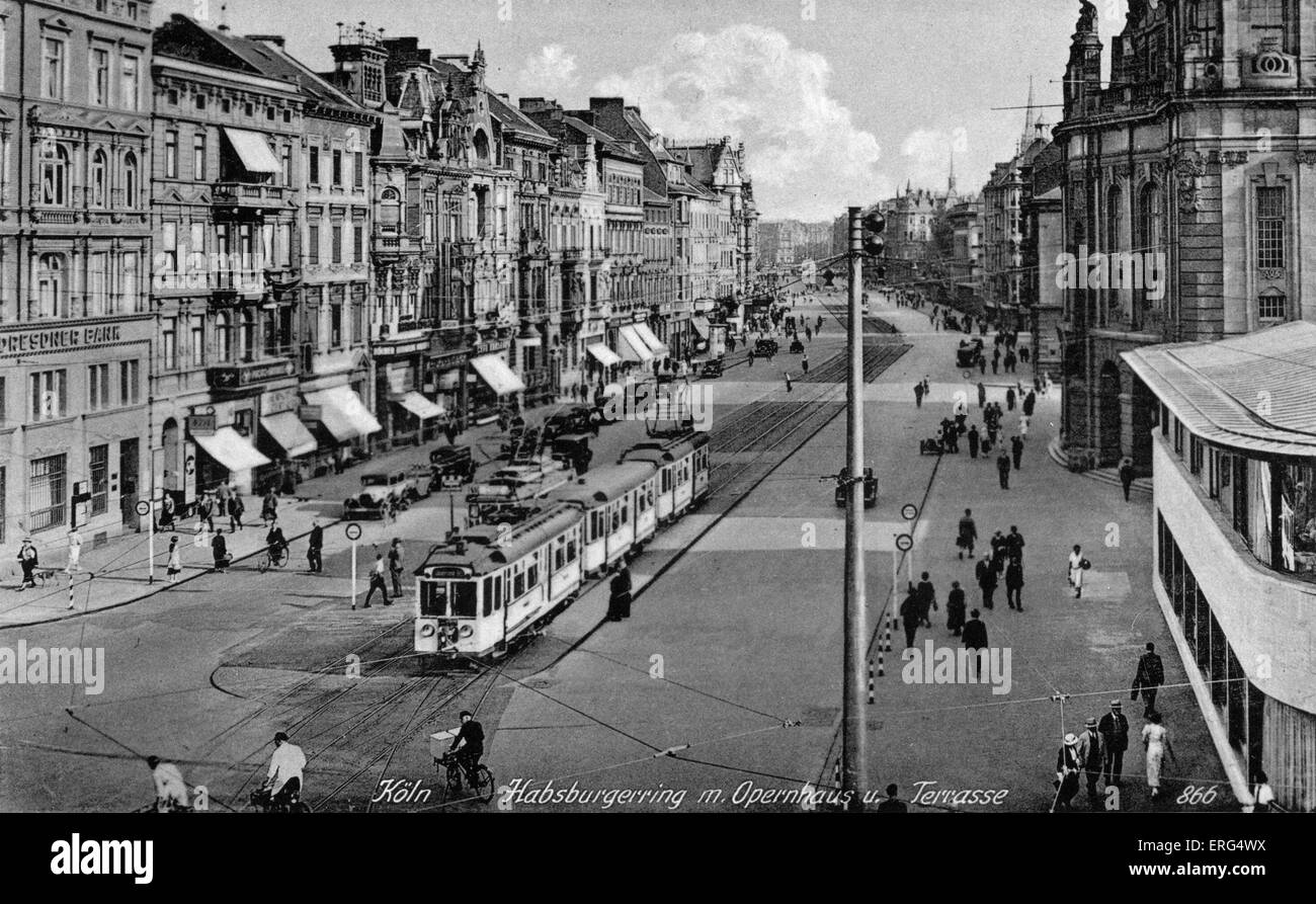 Cologne, Germany, c. 1940s. Habsburgerring m.Opernhaus u. Terrasse ...