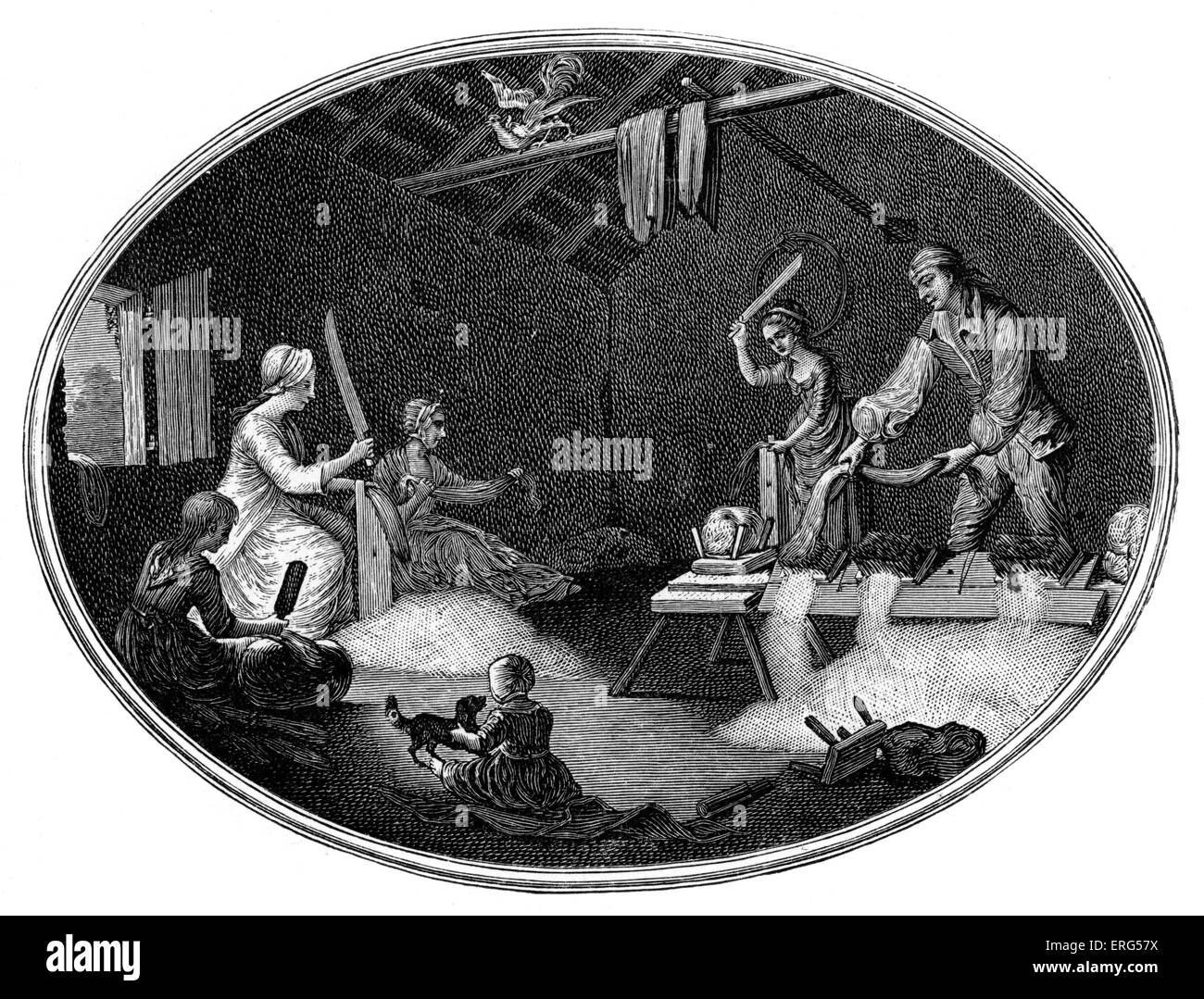 Irish linen manufacture: butling, scutching, hackling. Different stages ...