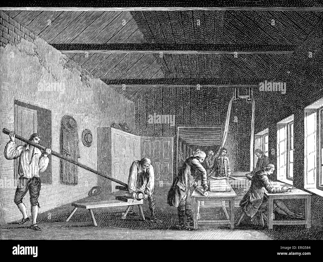 Irish linen manufacture: lapping room, measuring, crisping, folding ...