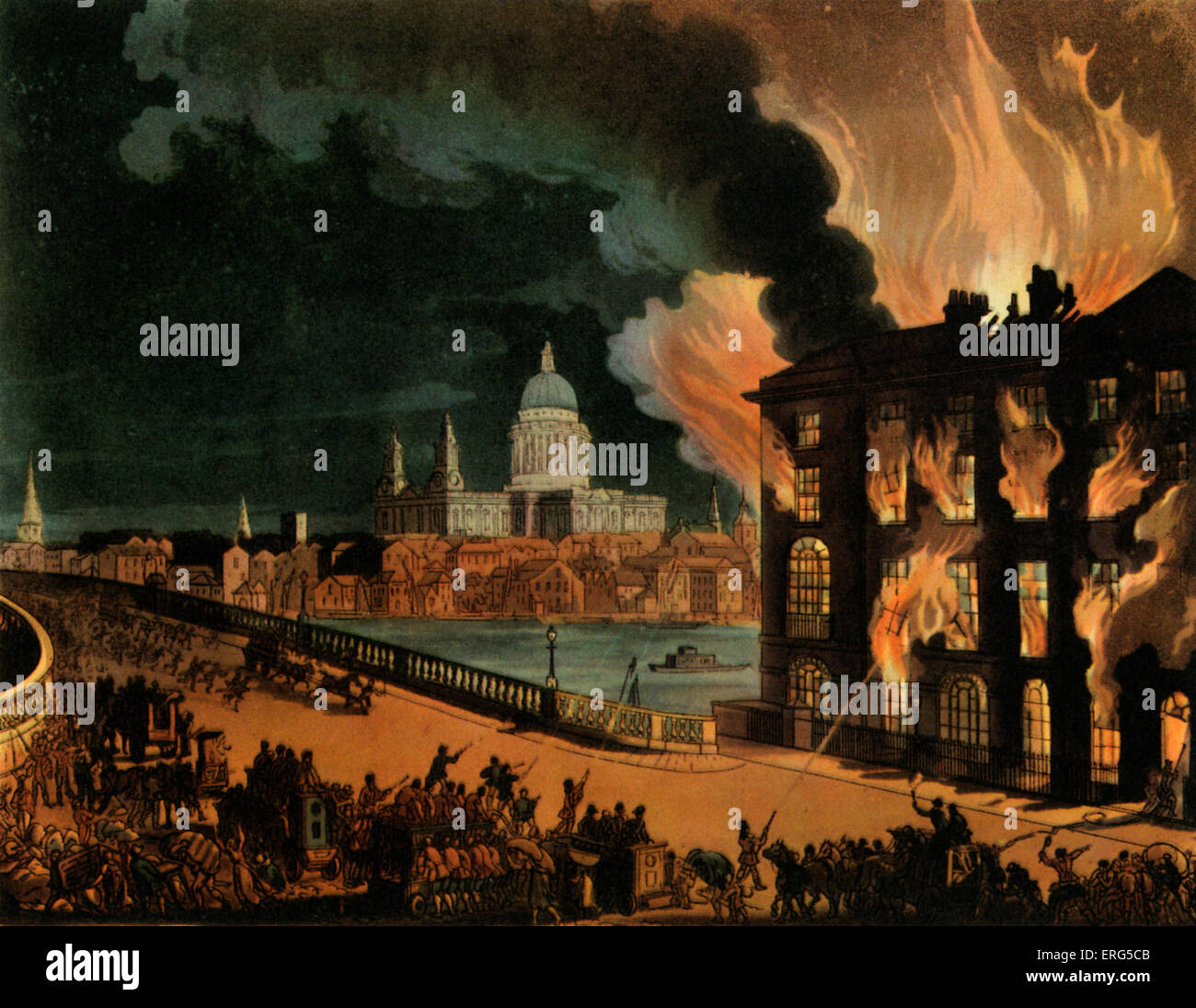 Fire in London. Coloured aquatint by Pugin and Rowlandson from ' The ...