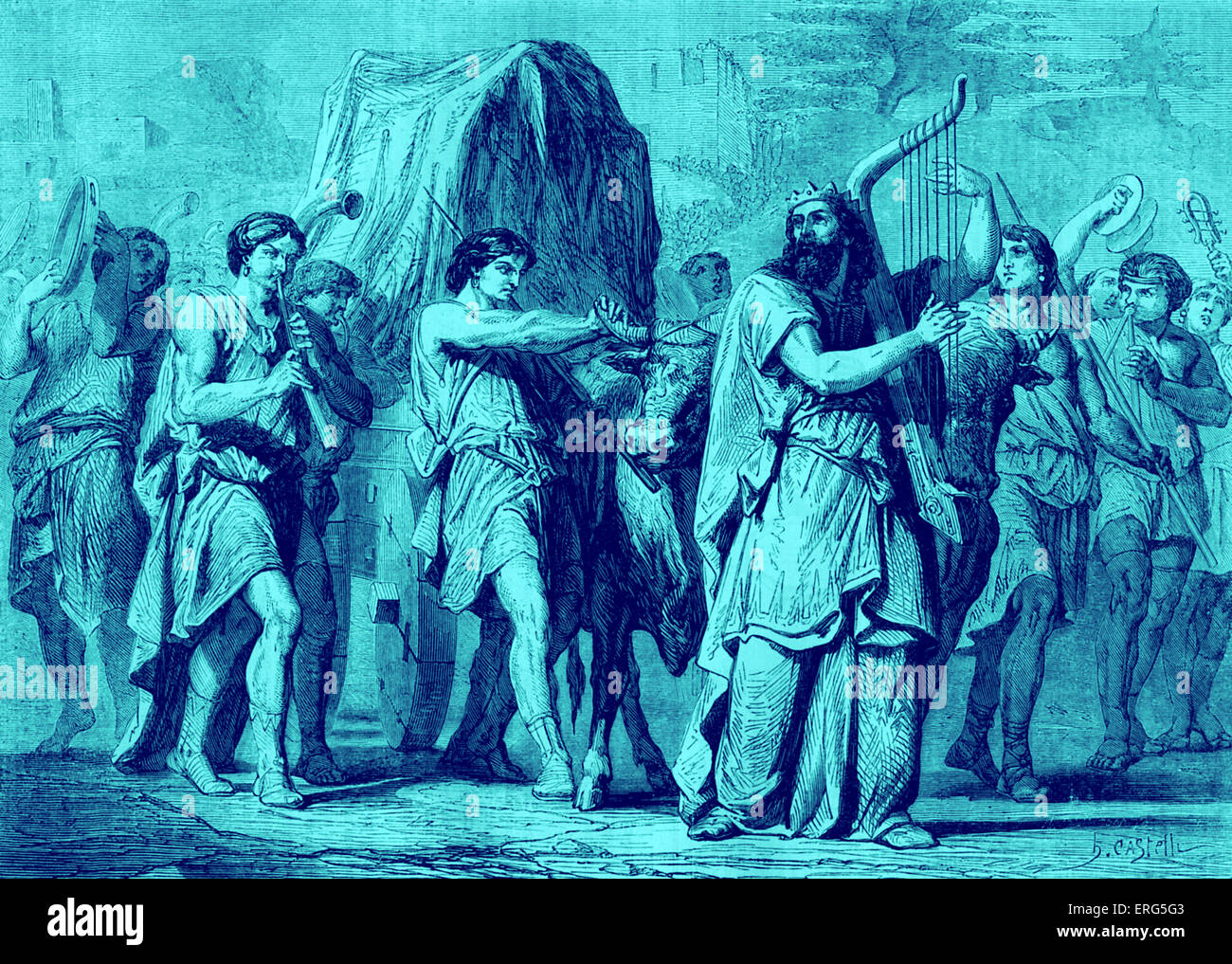 David bringing the ark from Kirjath - Jearim. Bible, Samuel VI, 2, 3 ...