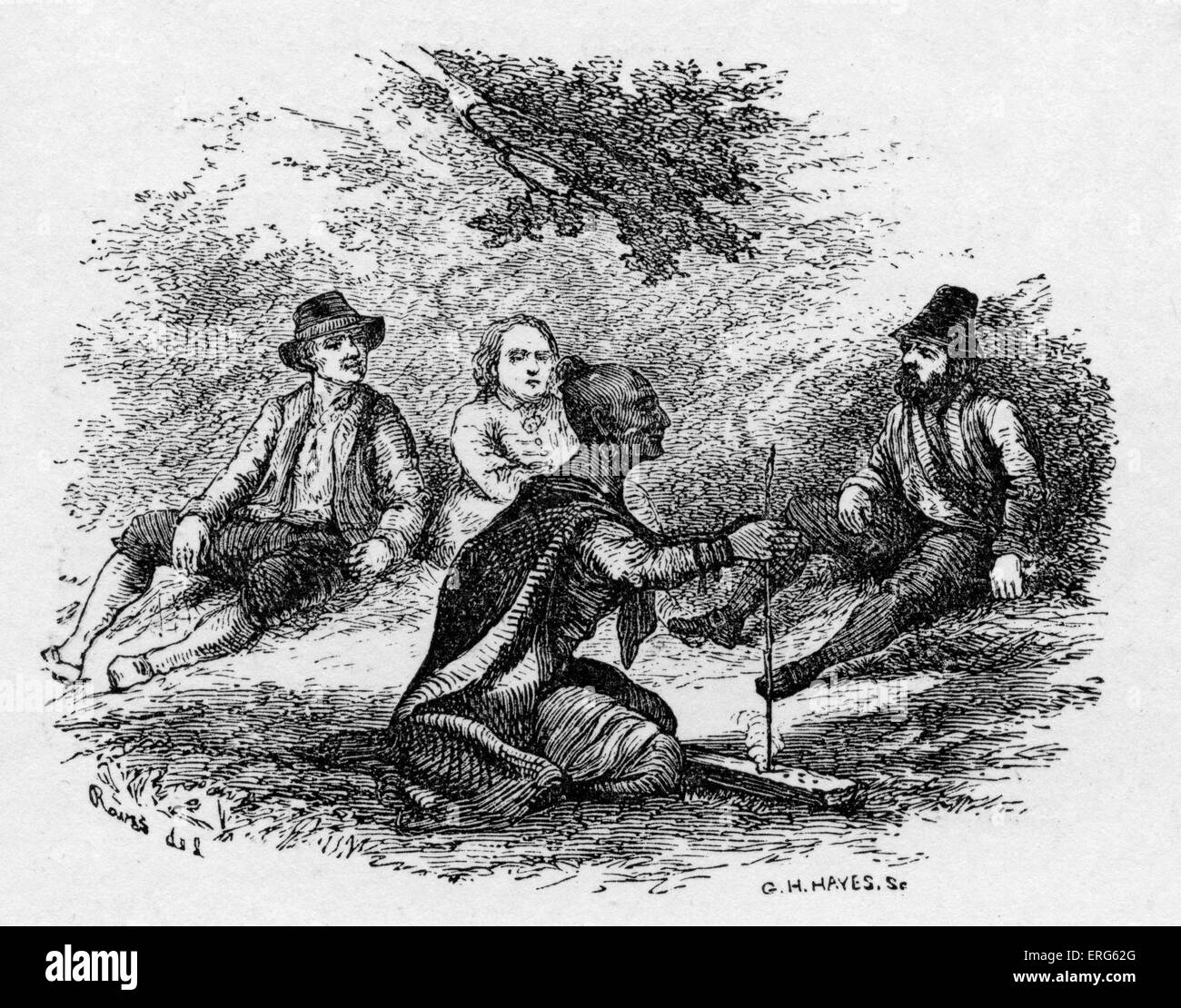 A Native American lighting a fire, published in 1887. The caption reads ...