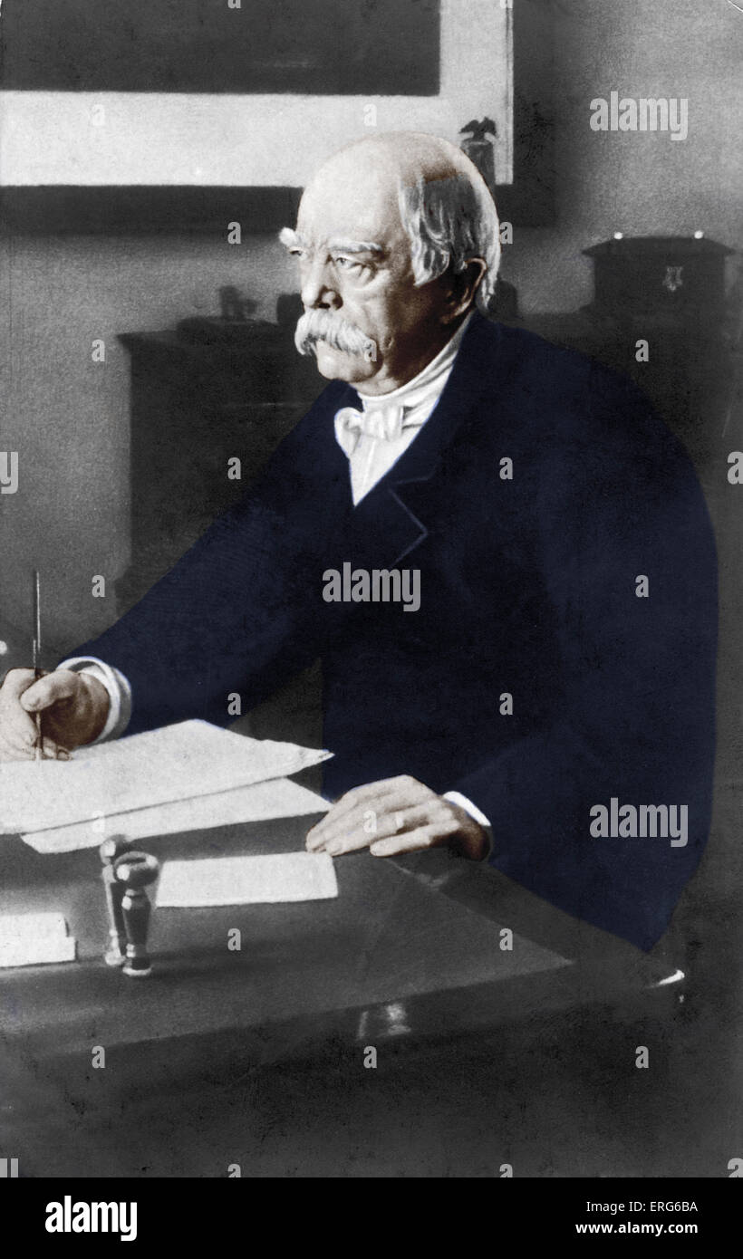 Otto von Bismarck at his desk. Prussian politician 1815-1898. Became ...