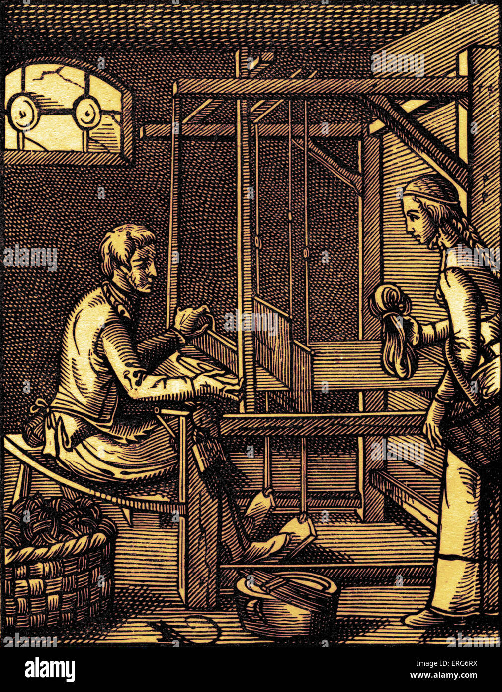 Weaver by Jost Amman, reproduced from a sixteenth century engraving ...