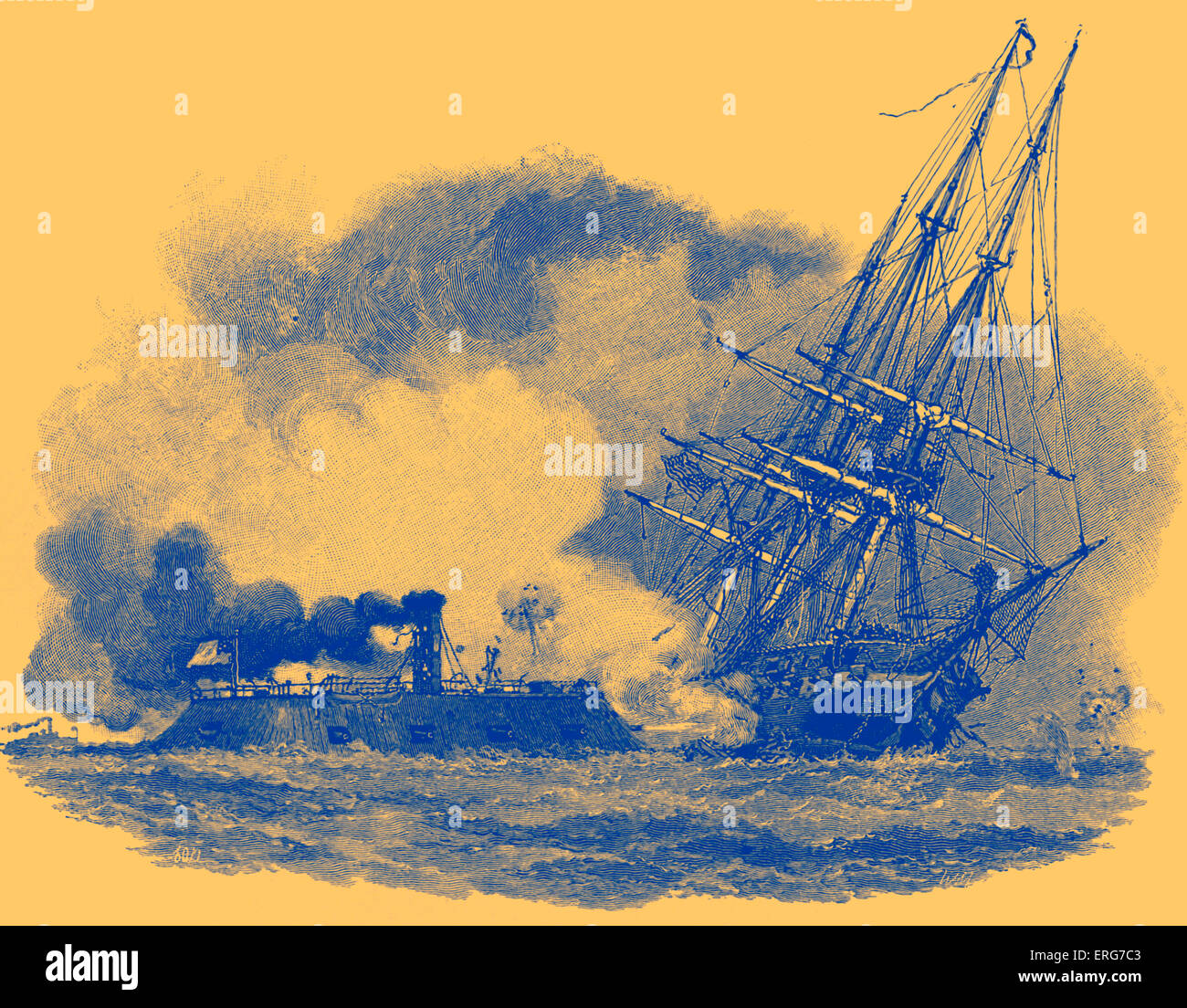 CSS Virginia ramming USS Cumberland at the Battle of Hampton Roads on 8 ...