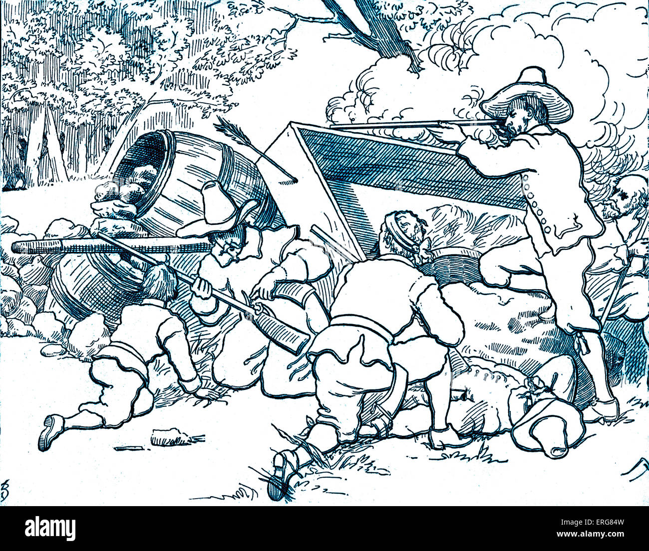 English colonists fighting against Native Americans on the Virginia ...