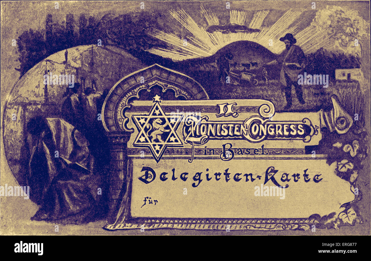 Second Zionist Congress at Basel delegate card. Shows weeping at the ...