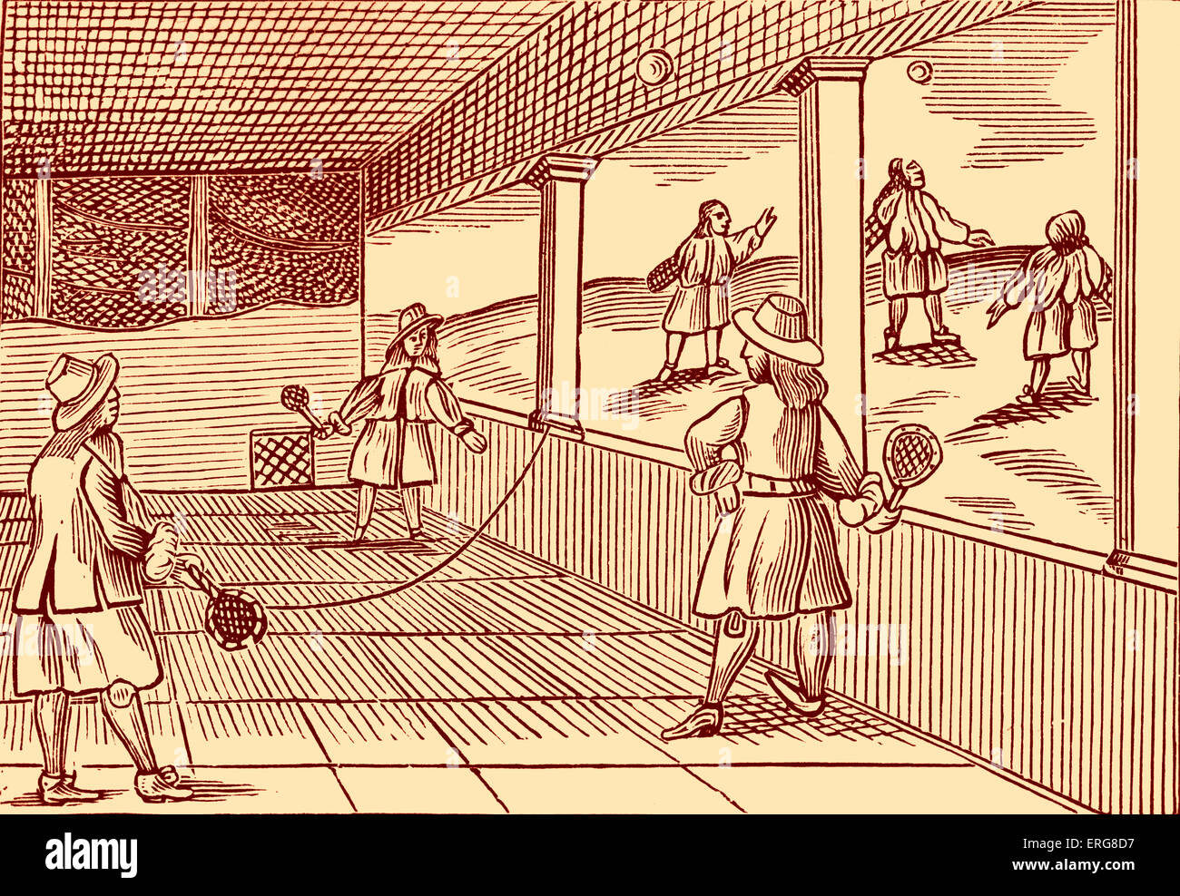 A game of tennis, taken from a 1659 English edition of John Amos ...